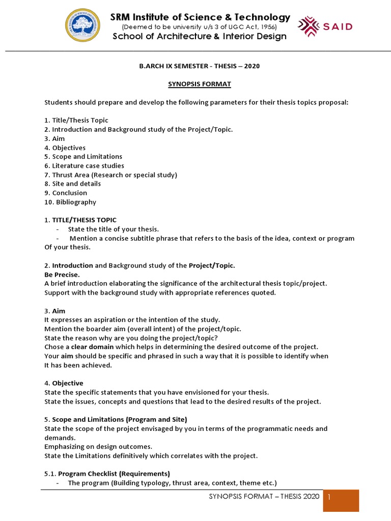 Synopsis Format - Thesis 2020 | PDF | Thesis | Cognitive Science