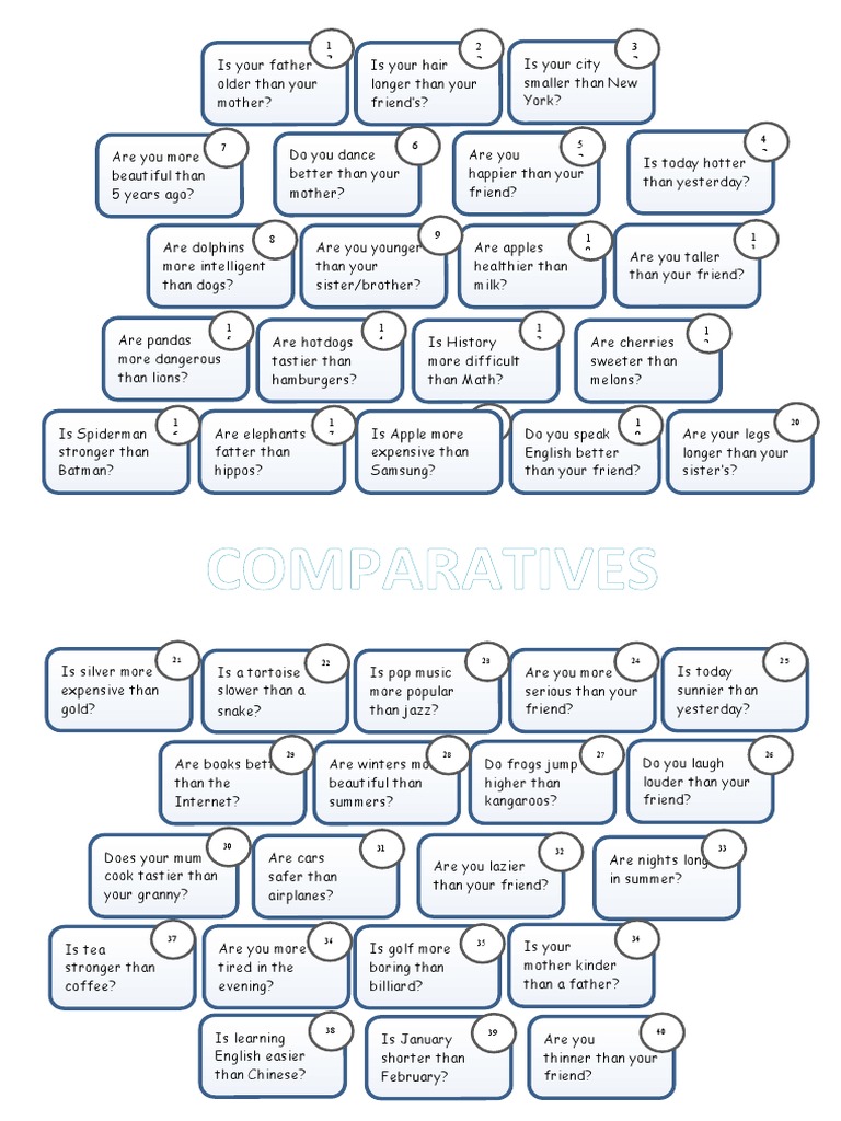 Comparatives Board Game | PDF | Mammals