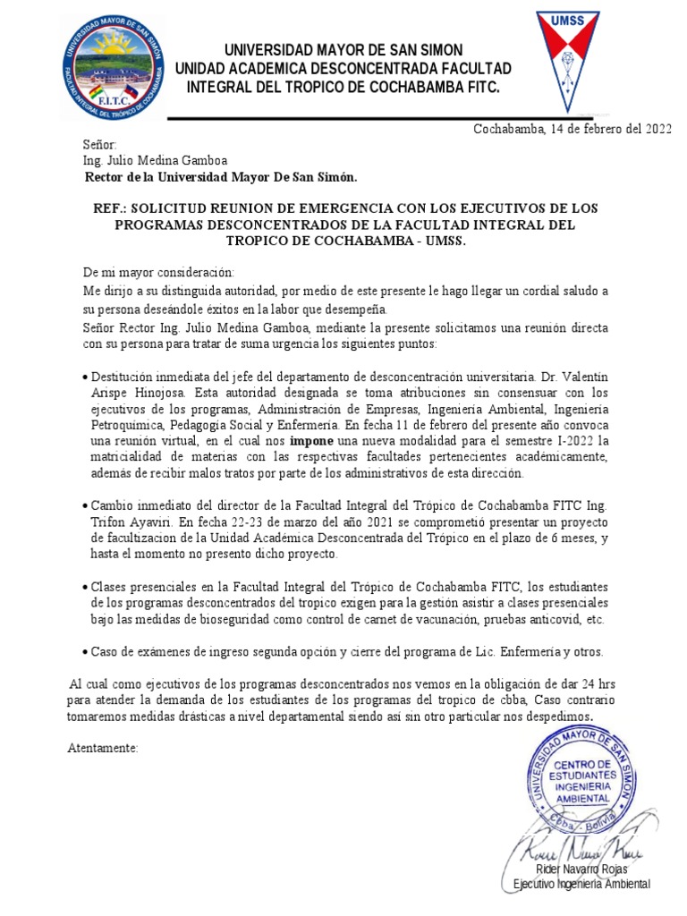 Carta Rectorado | PDF | Negocios | Ciencias sociales