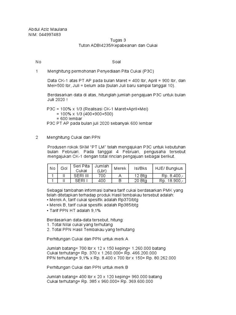 Tugas 3 Kepabeanan Dan Cukai Abdul Aziz Maulana | PDF