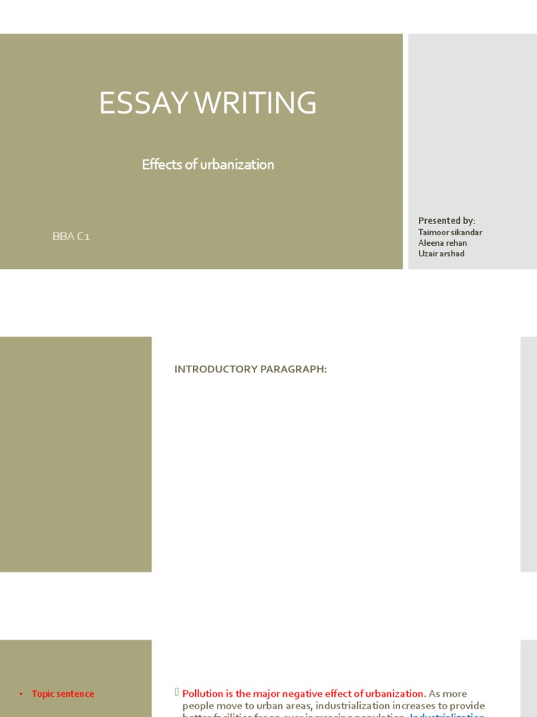 ESSAY WRITING Presentation | PDF | Urbanization | Air Pollution