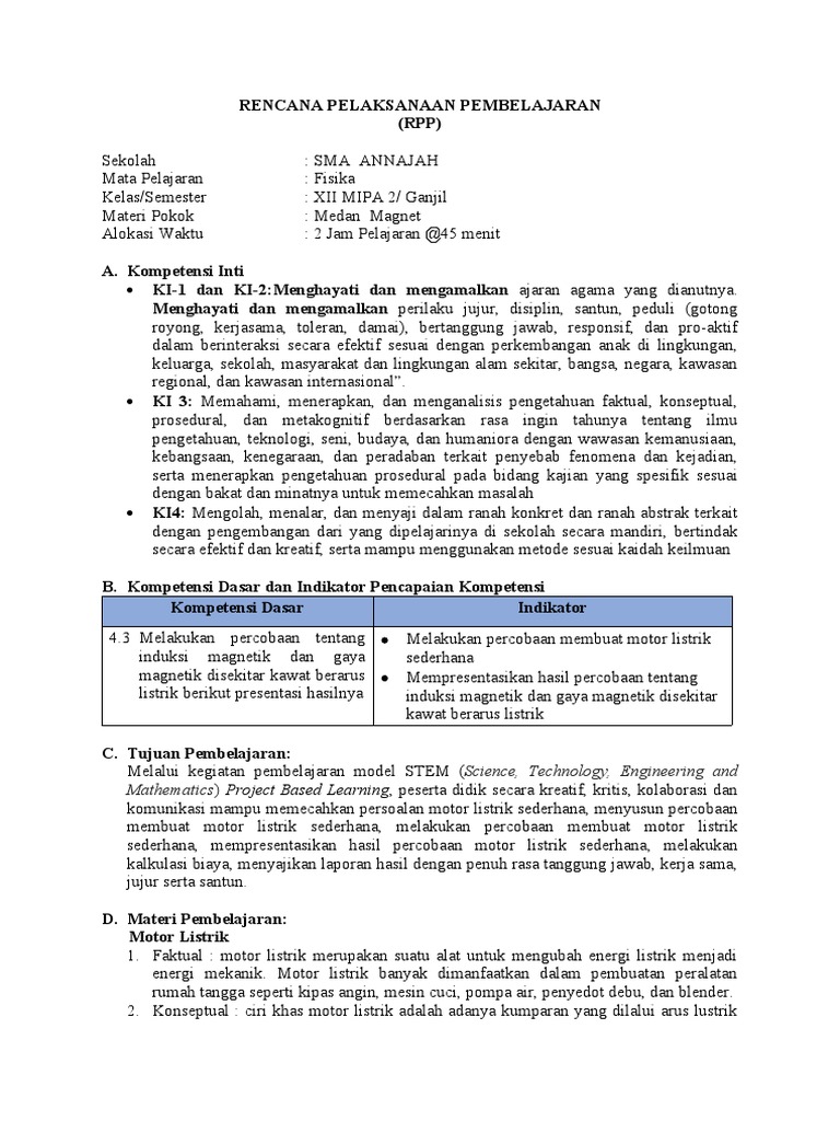 RPP - Motor Listrik - STEM | PDF