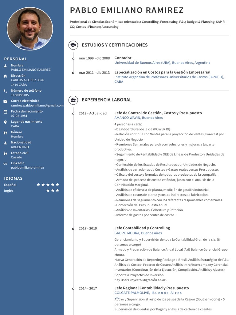 CV Pablo Emiliano Ramirez | PDF | Presupuesto | Business