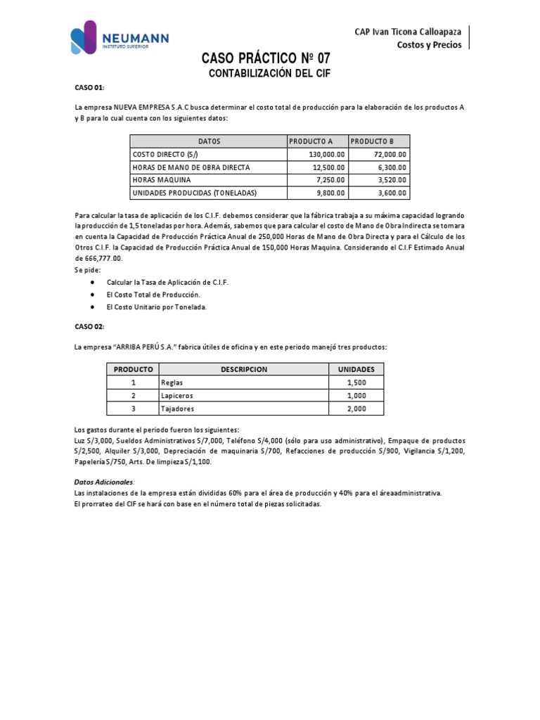 SESION 19 - 20 CASO PRACTICO #13 COSTOS INDIRECTOS DE FABRICACIÓN Guiada 2 | PDF | Economias