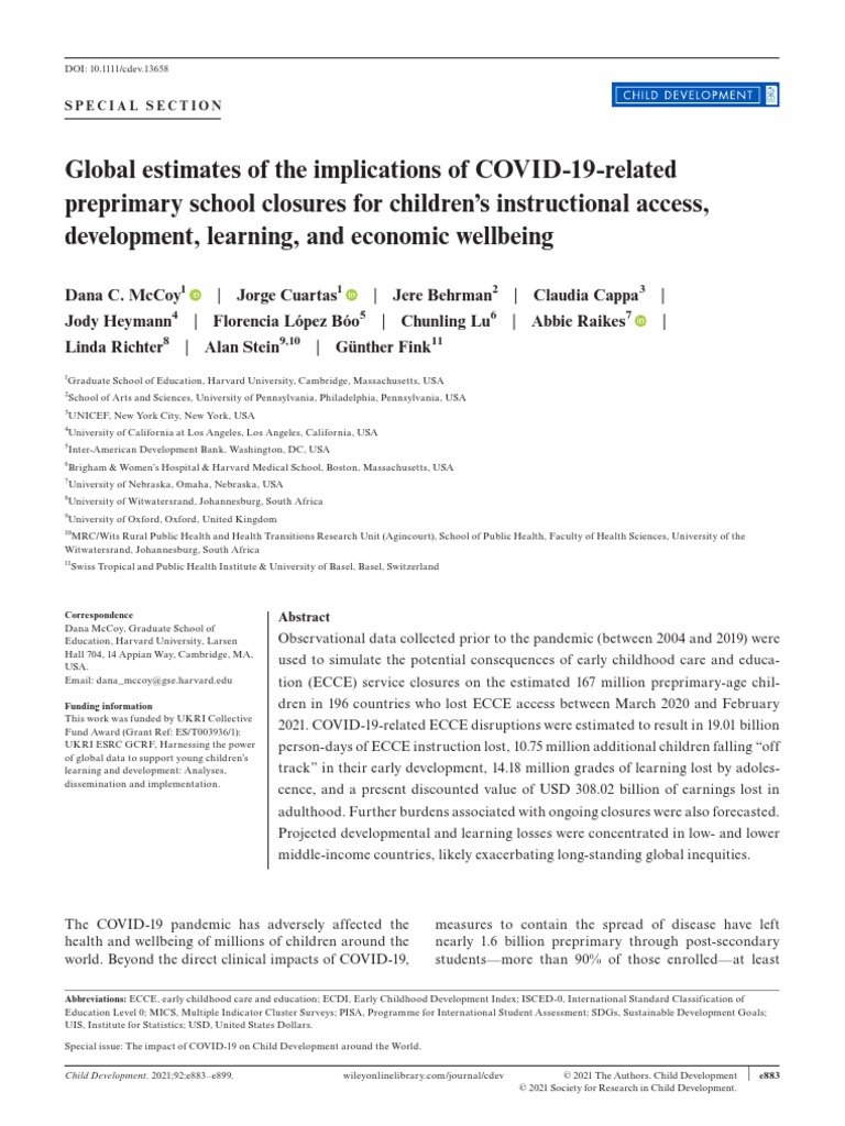 Global Estimates Of The Implications Of Covid 19 Related Preprimary