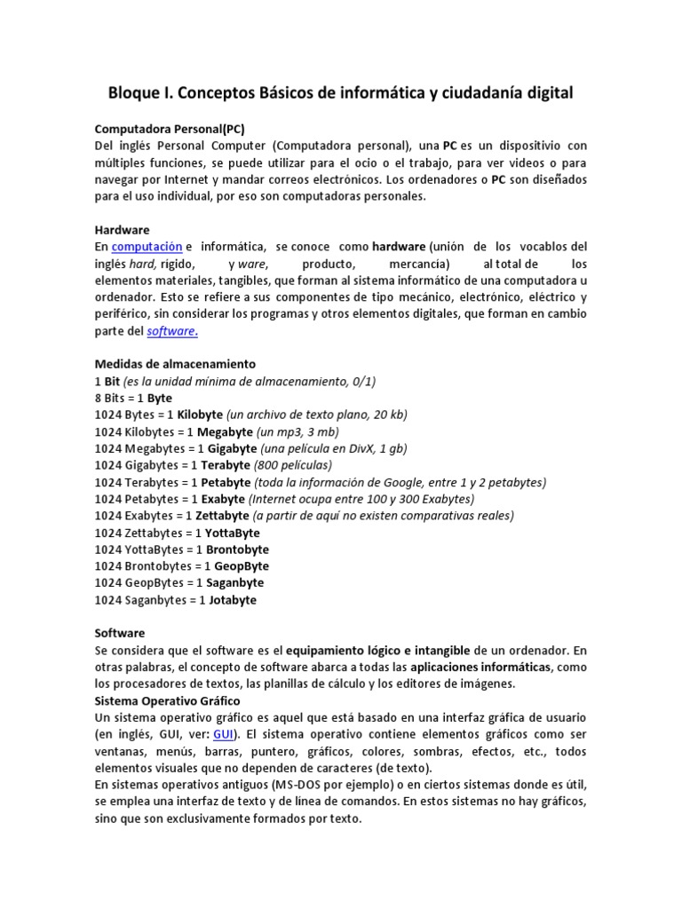 Bloque I. Conceptos Básicos de Informática y Ciudadanía Digital | PDF | Archivo de computadora ...