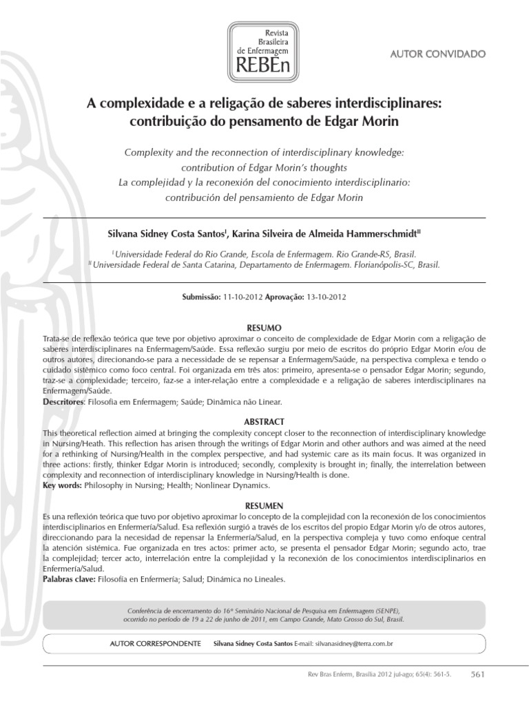 Complexidade e saberes na Enfermagem | PDF | Complexidade | Pensamento