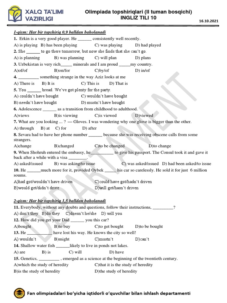 10-Sinf Ingliz Tili | PDF