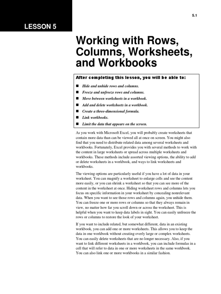Working With Rows Columns | PDF | Microsoft Excel | Worksheet