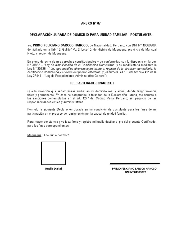 Anexo-07-Declaracion-Jurada-Para-Unidad-Familiar | PDF | Ley Pública | Justicia