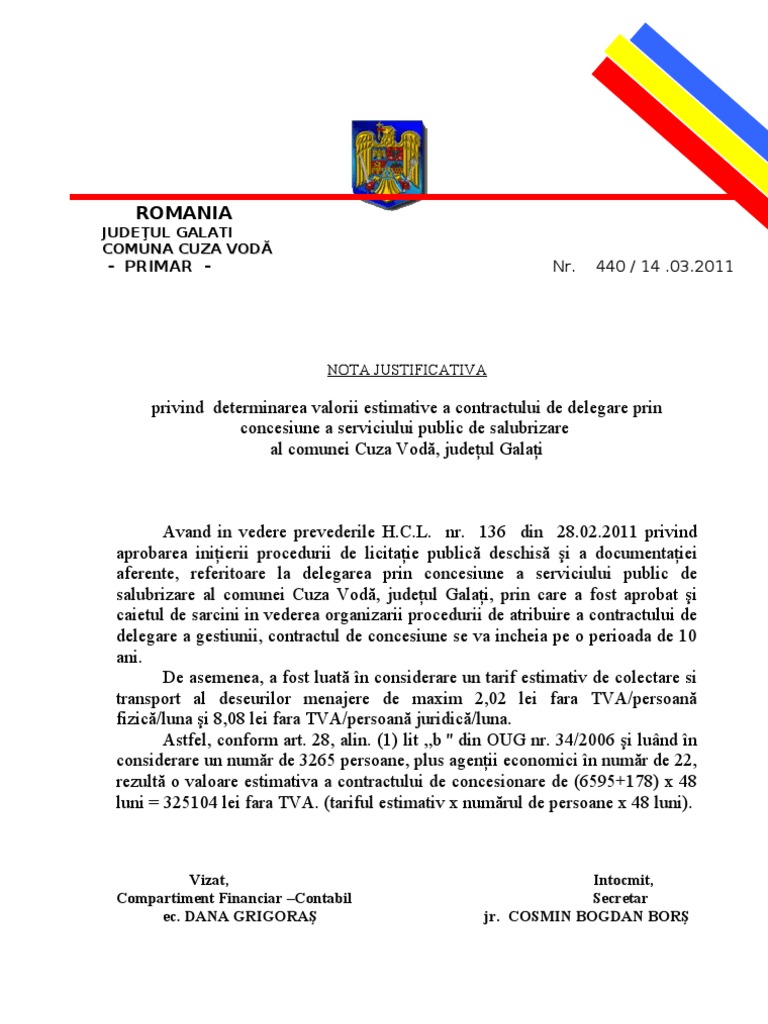 Nota Justificativa Valoare Estimata | PDF