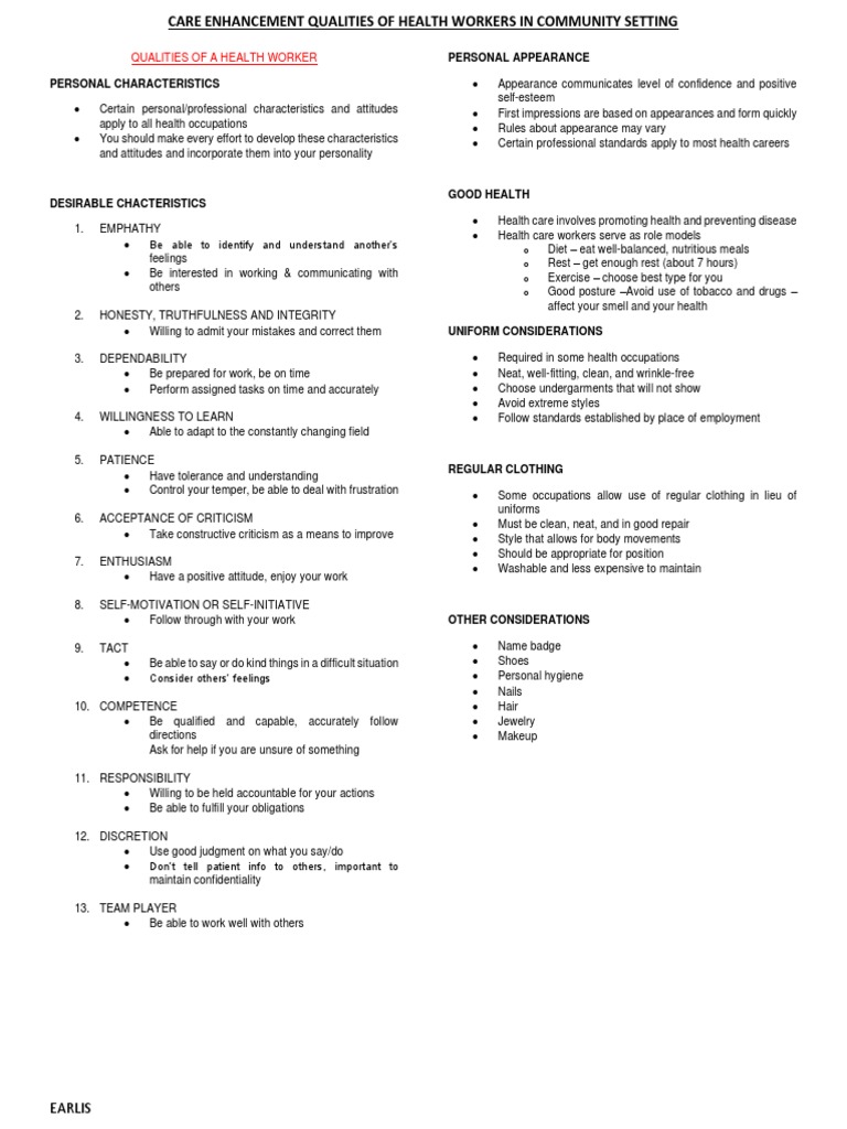 5 Qualities of A Health Worker | PDF | Teaching Method | Learning
