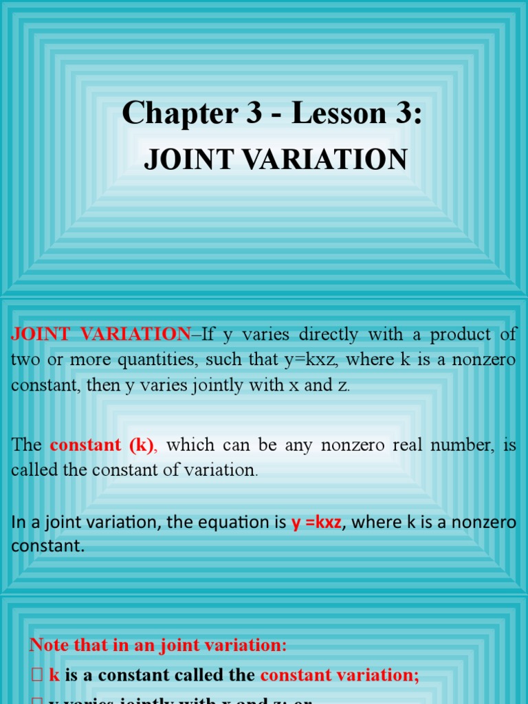 LESSON 3 Joint Variation | Download Free PDF | Equations | Volume