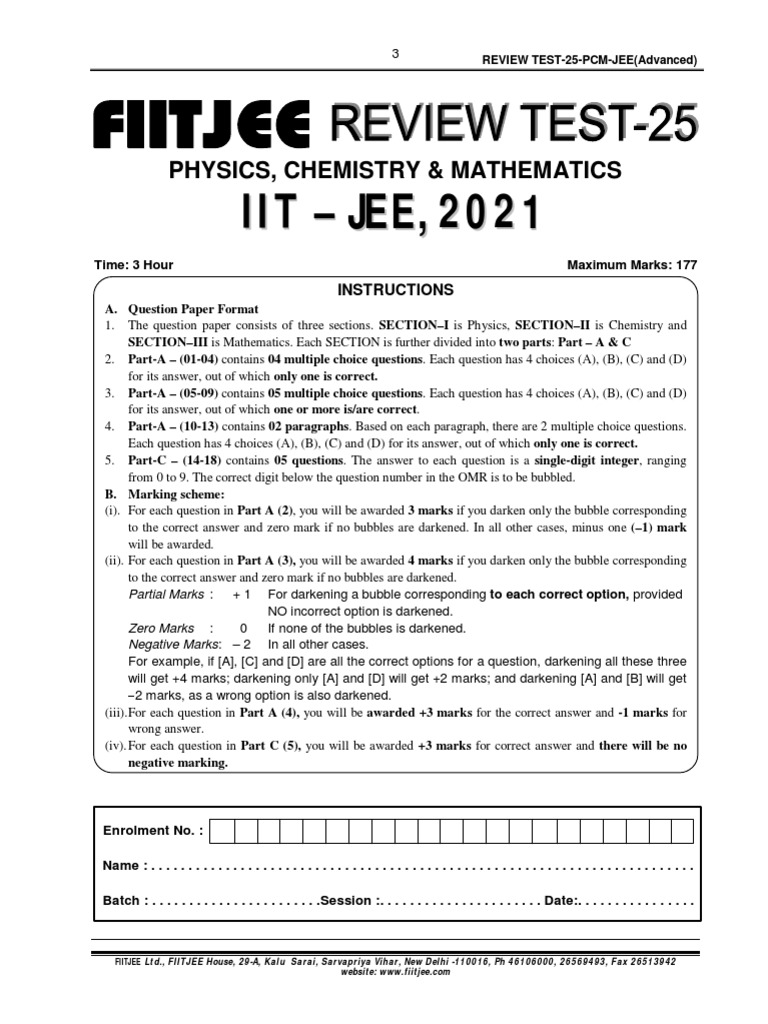 Fiitjee Review Test Jee Advanced | PDF | Coordination Complex | Matrix ...