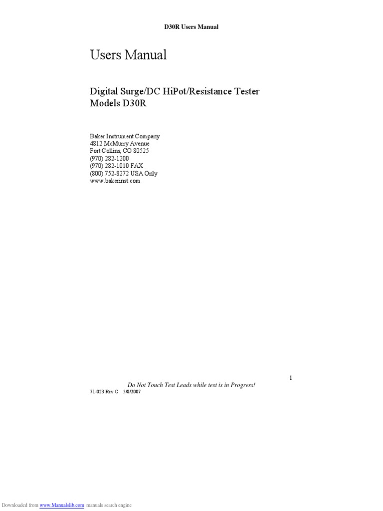 Users Manual: Digital Surge/Dc Hipot/Resistance Tester Models D30R | PDF