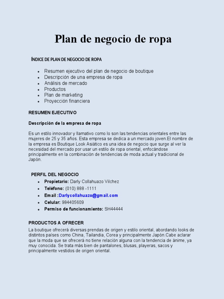 Plan de Negocio de Ropa | PDF | Ropa | Moda