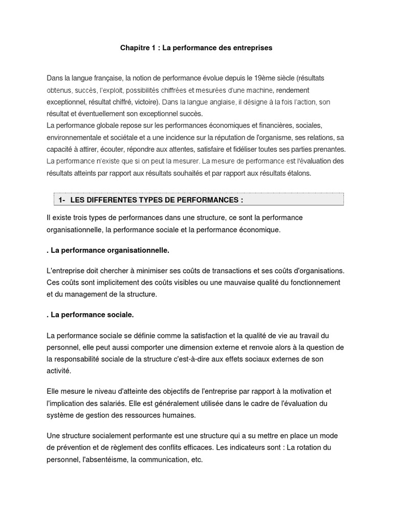 Chapitre 1 La Performance Des Entreprises - 2 | PDF | Inventaire ...