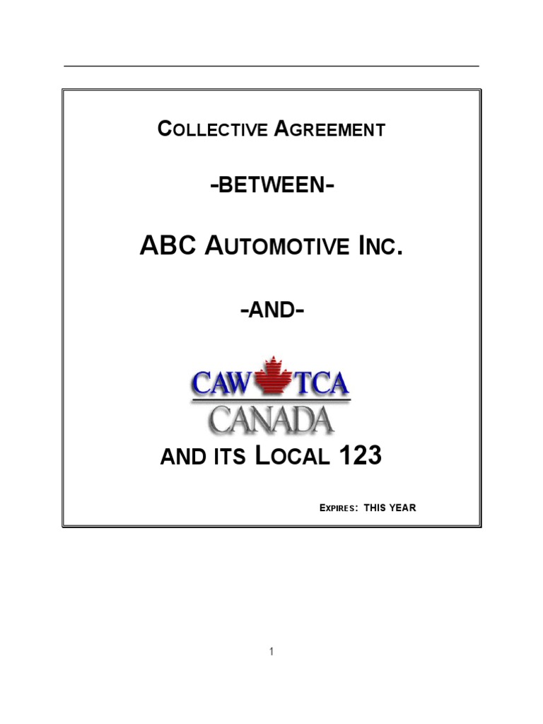 ABC Automotive Inc Collective Agreement | PDF | Overtime | Employment
