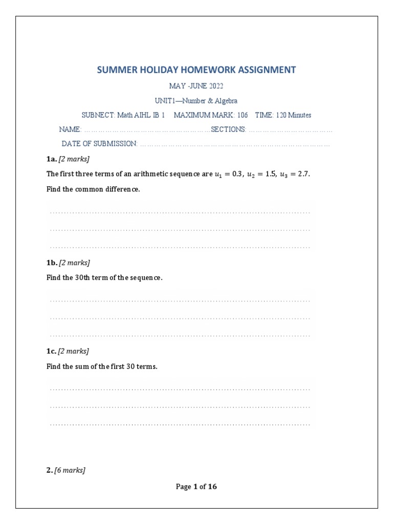 Summer Holiday Assignment Math AIHL IB 1, May June 2022 | PDF | Elementary Mathematics ...