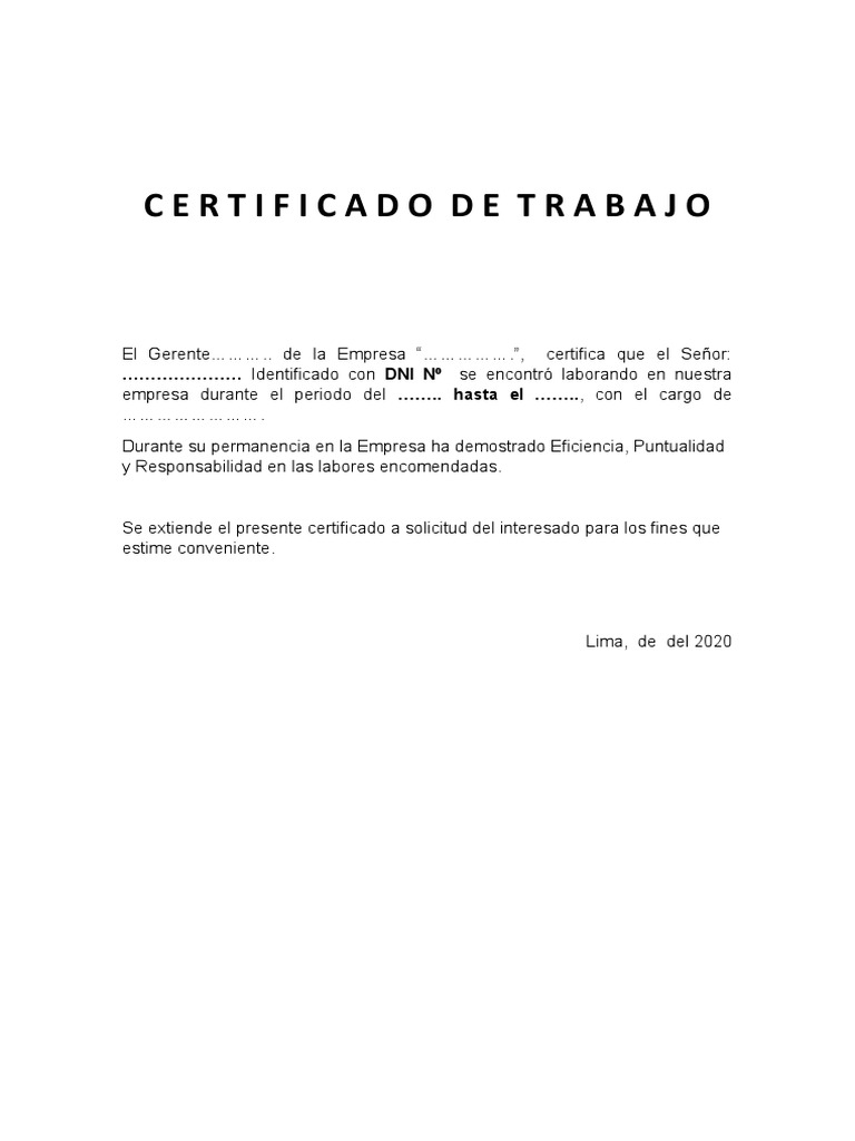 Modelo de Certificado de Trabajo | PDF