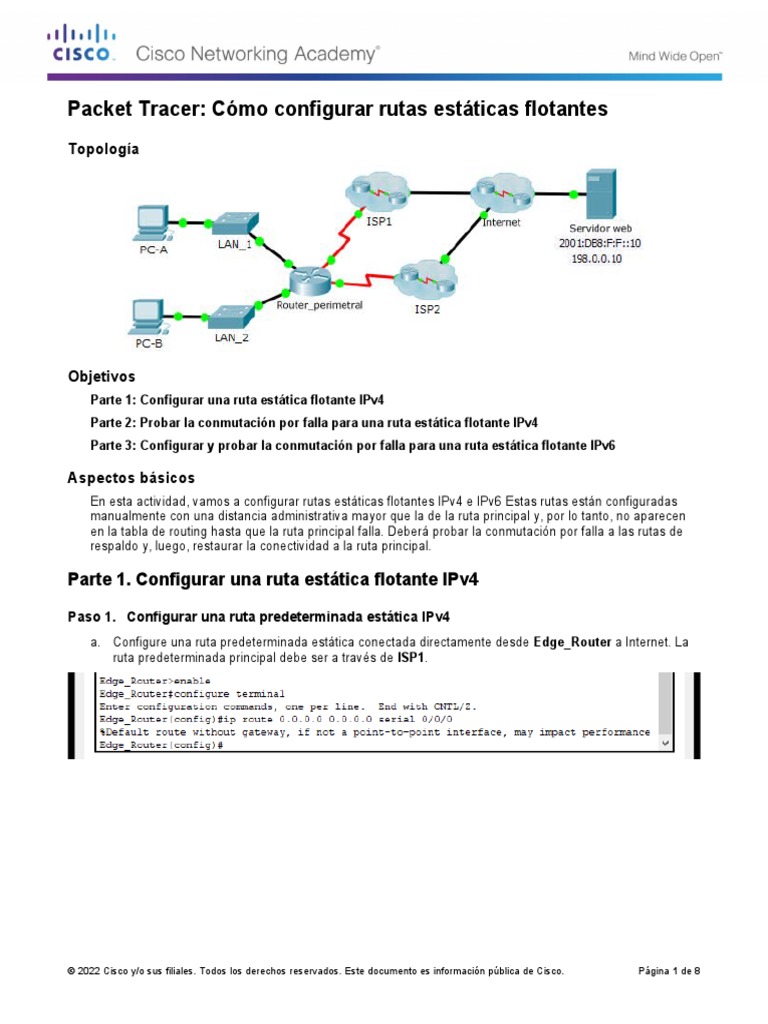 2.2.5.5 Packet Tracer - Configuring Floating Static Routes Instructions ...