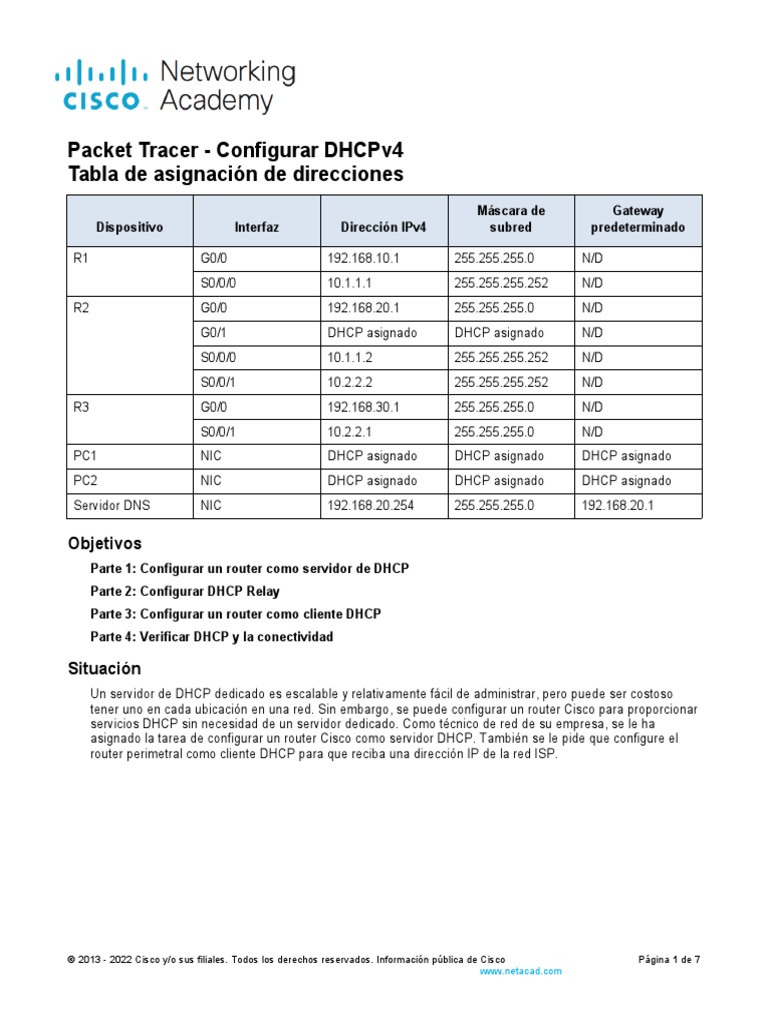 7.2.10 Packet Tracer - Configure DHCPv4 - ILM | PDF