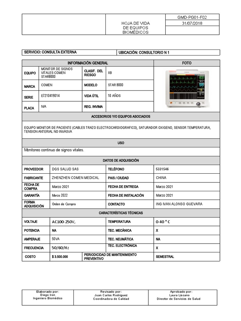 Hoja de Vida Monitor Serie 9014 | PDF | Ciencias de la Salud