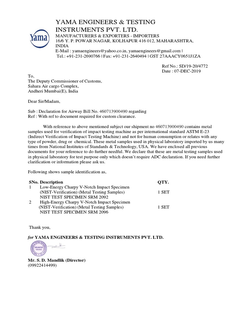 Product End Use Letter Declaration For Airwaybill No 460713900490 | PDF