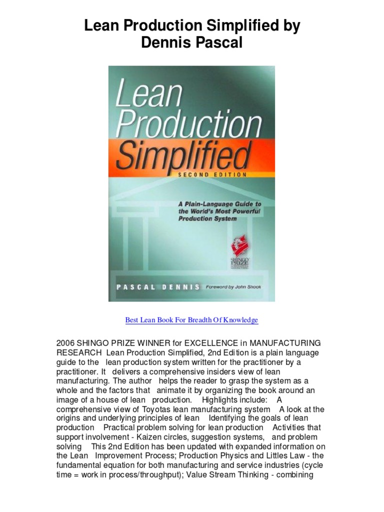 Lean Production Simplified by Dennis Pascal - 5 Star Book Review | PDF ...