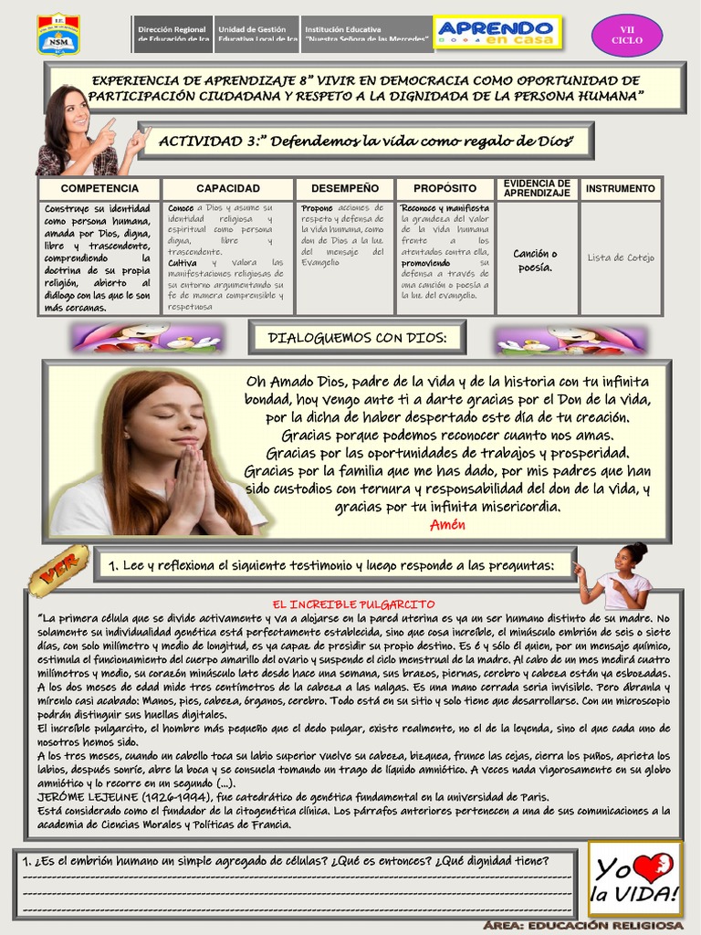 Exp 8 Actividad 3 Defendemos La Vida Como Regalo de Dios | PDF ...