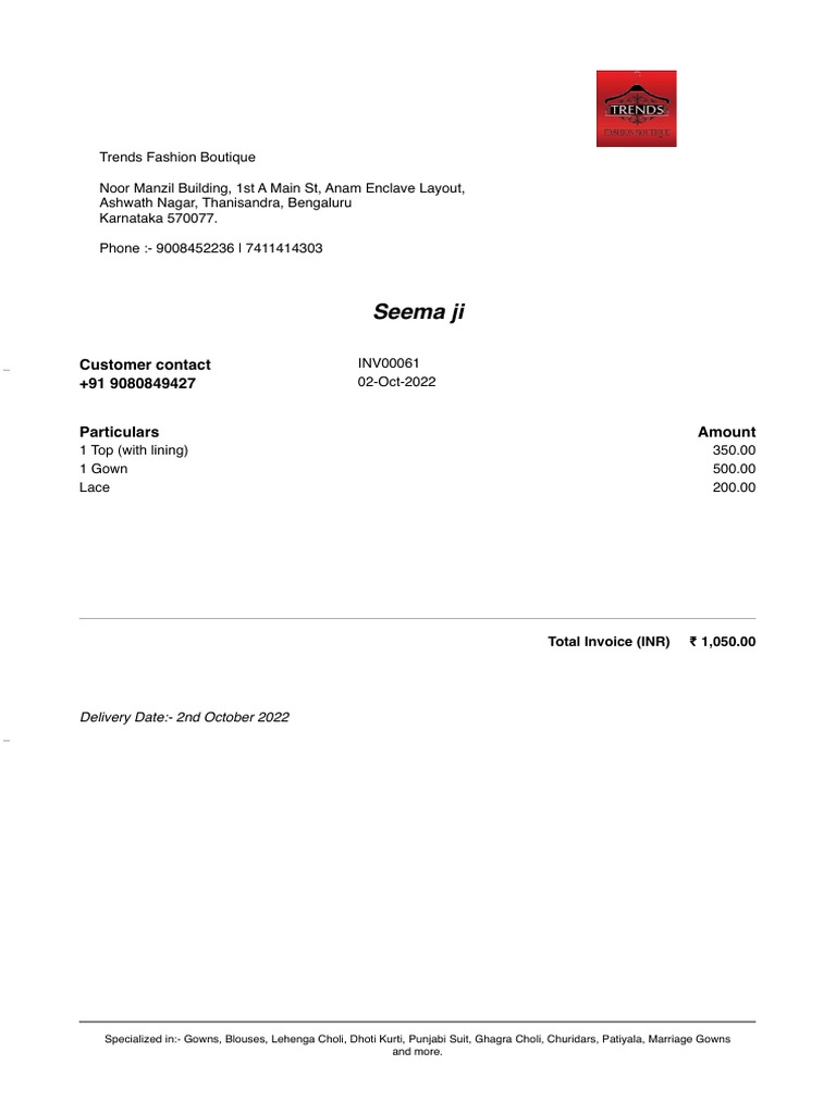 Seema Ji INV00061 | PDF