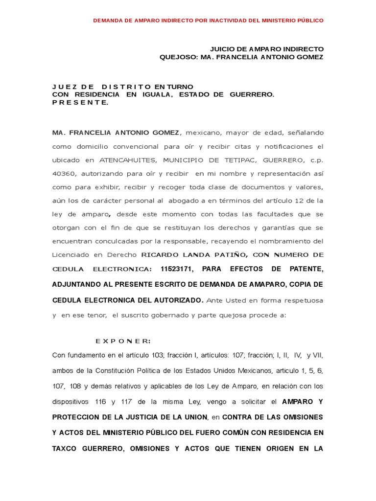 DEmANDA DE AMPARO INDIRECTO VIOLACIONES PROCESALES | PDF | Derecho ...