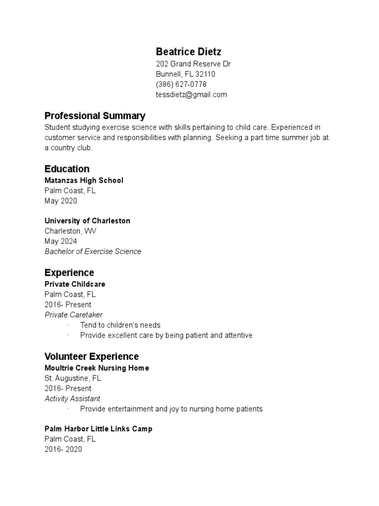 Beatrice Dietz Resume | PDF