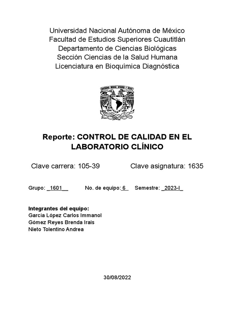 Informe de Control de Calidad en Laboratorio | PDF | Exactitud y ...