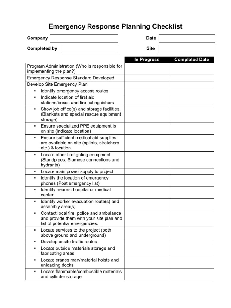 Emergency Response Planning Checklist | PDF