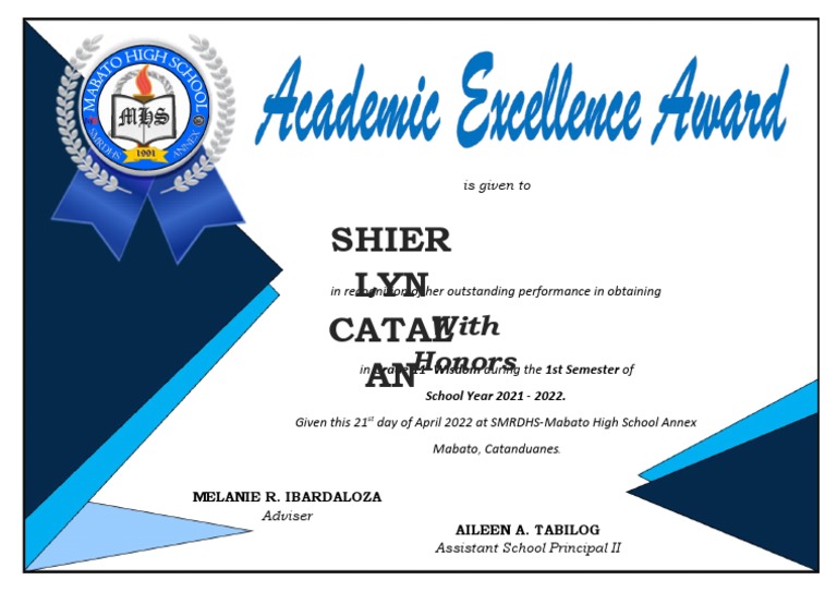 Academic Excellence Award Cert | PDF