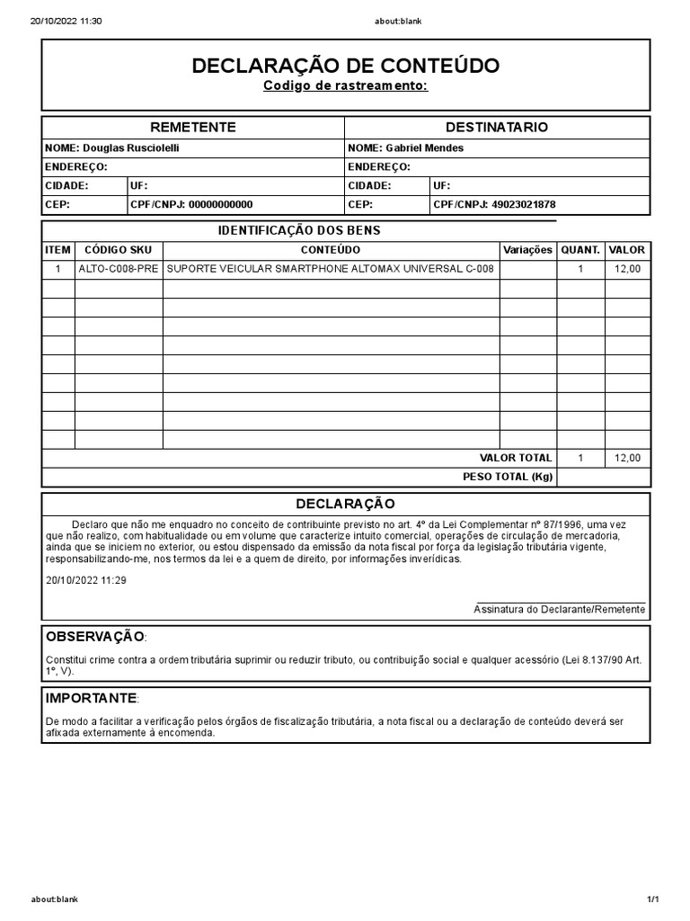 Declaração de Conteudo | PDF