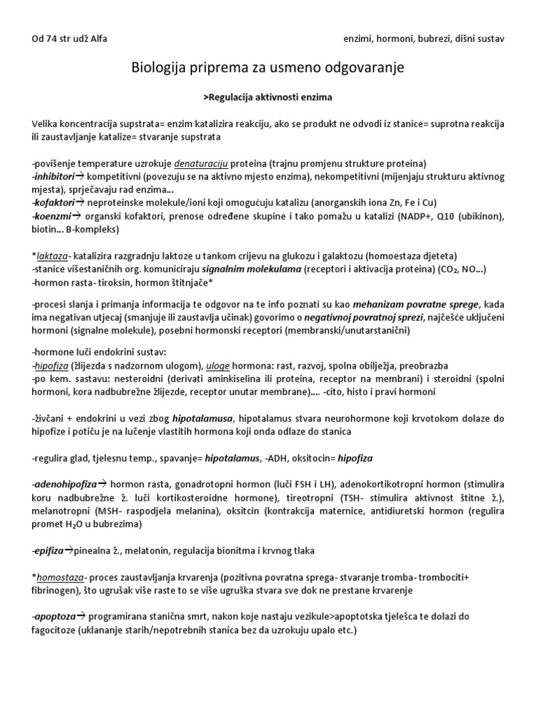 Biologija Priprema Za Usmeno Odgovaranje | PDF