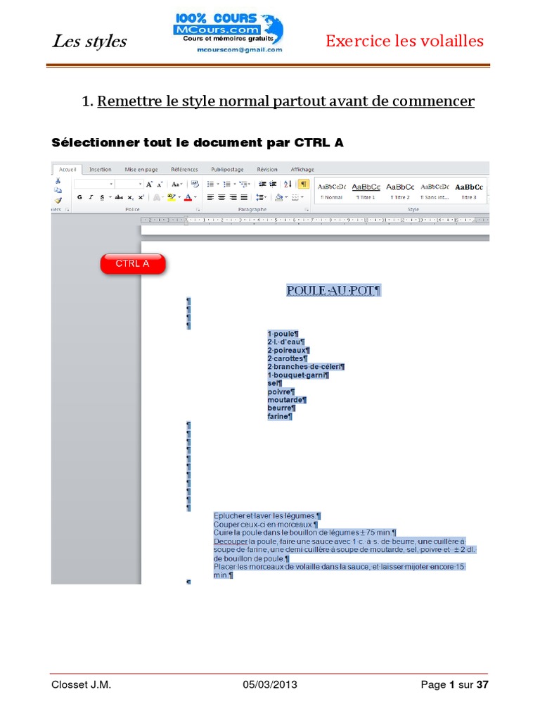 Formation Microsoft Word 2010 Exercice Sur Les Styles | PDF