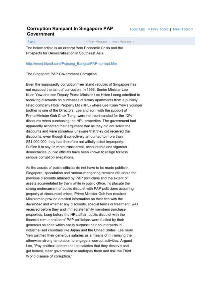 Corruption Rampant in Singapore PAP Government | PDF | Singapore ...