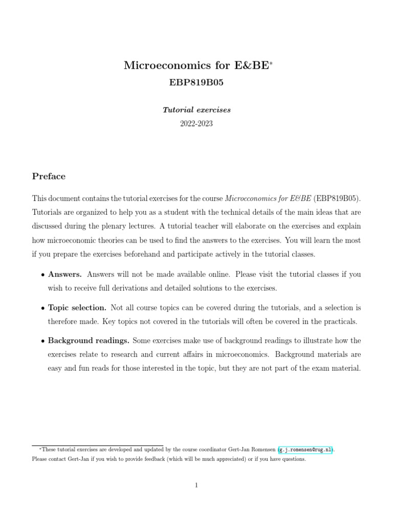 Tutorial 1 - Microeconomics For EBE | PDF | Economic Surplus | Elasticity (Economics)