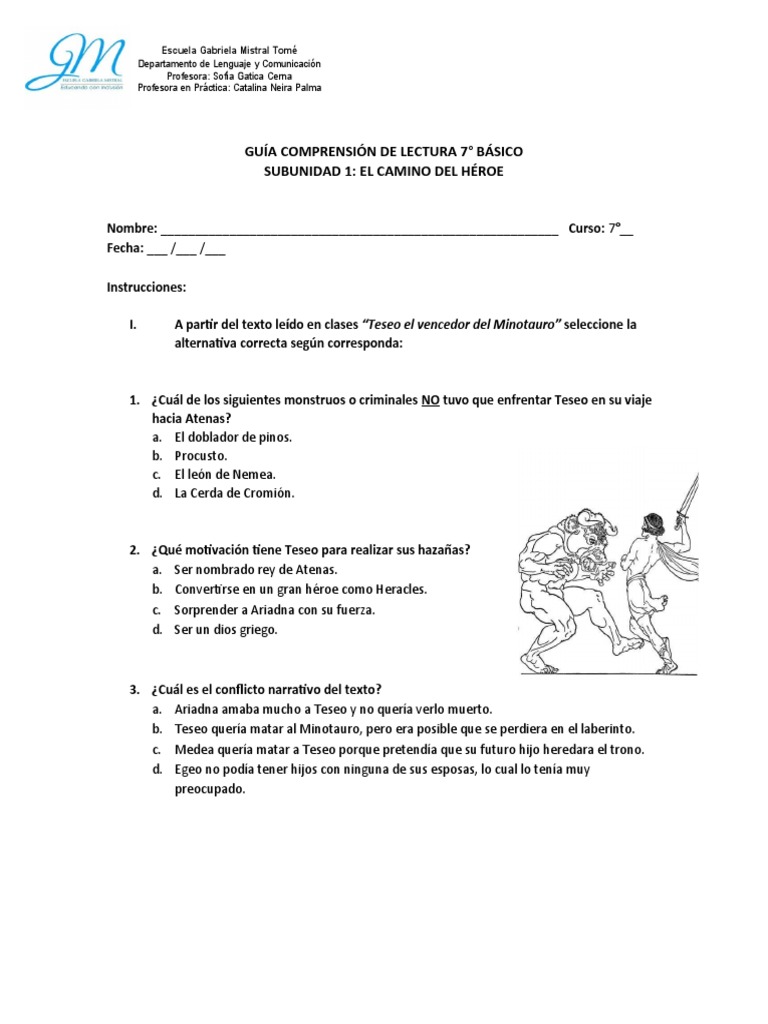 Guía Comprensión de Lectura - Septimo Básico | PDF | Teseo | Minotauro
