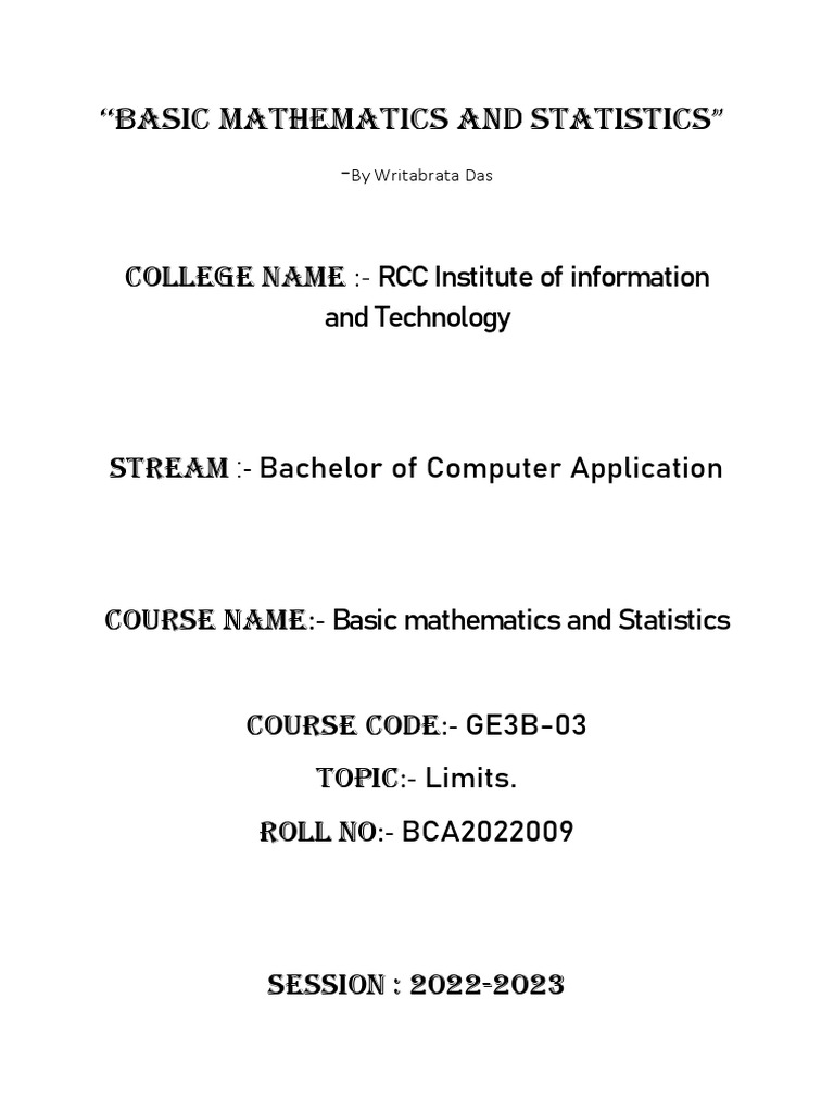 "Basic Mathematics and Statistics" - : College Name:-RCC Institute of ...