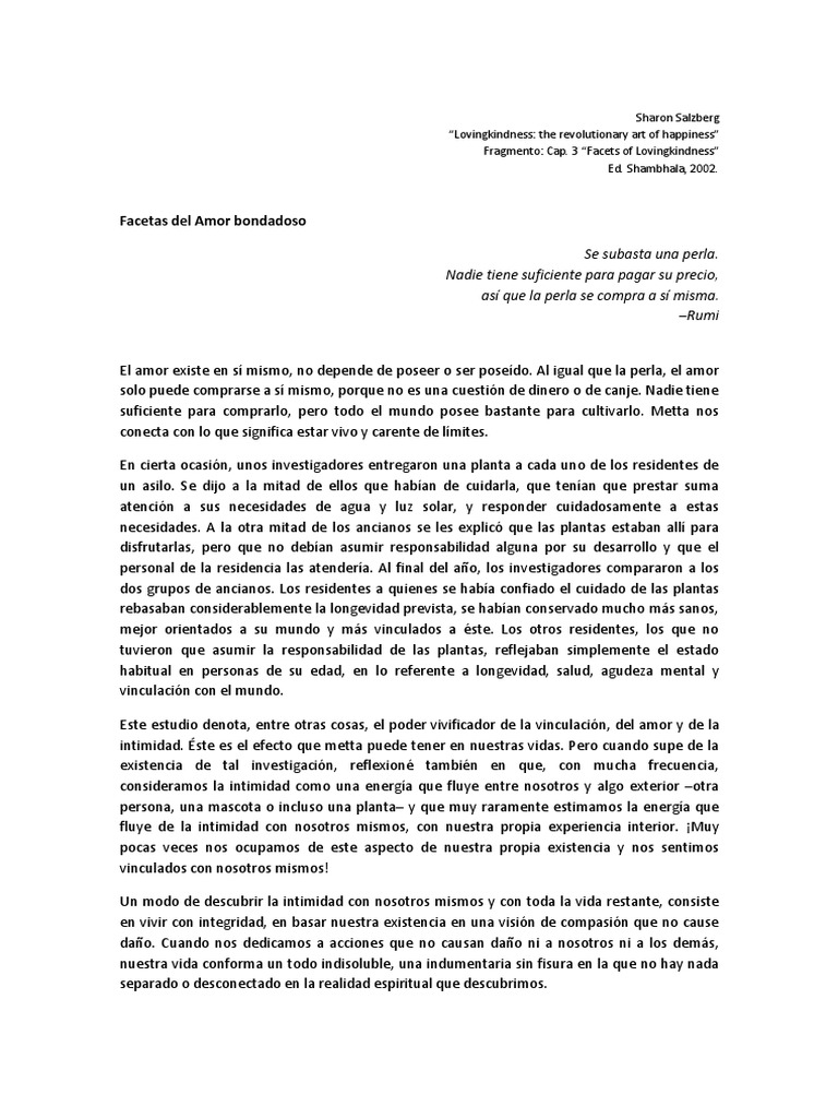 Lectura Facetas Del Amor Bondadoso - Sharon Salzberg | PDF