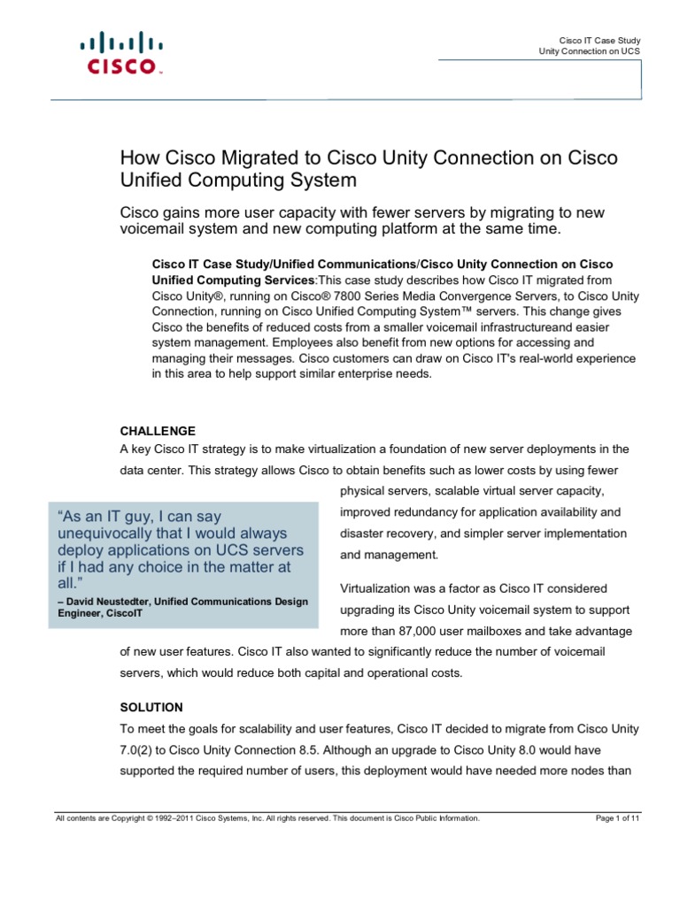 How Cisco Migrated To Cisco Unity Connection On Cisco Unified Computing System Pdf Voicemail