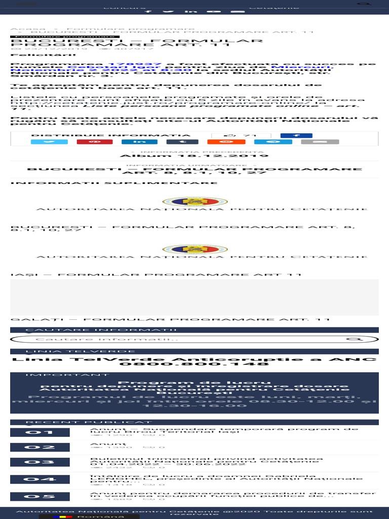 Bucuresti - Formular Programare Art. 11 - Autorit 2 | PDF