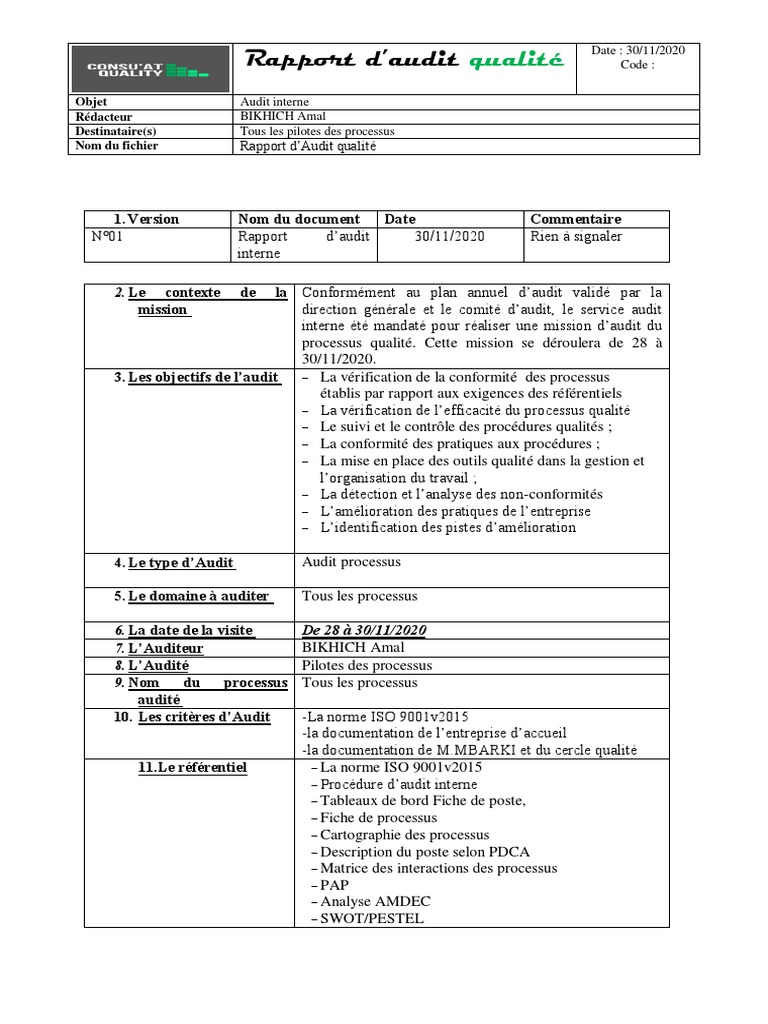 Rapport D Audit Audit Interne | PDF Rapport D Audit Audit Interne | PDF