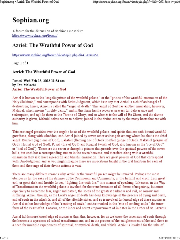 Azriel - The Wrathful Power of God | PDF