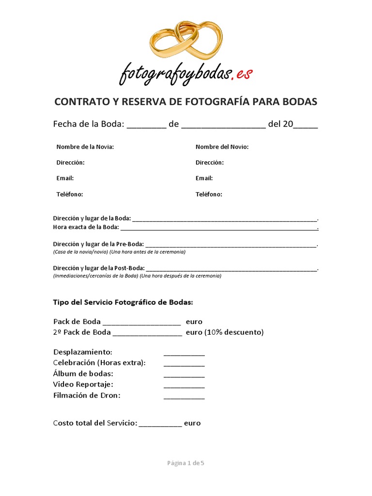 Contrato de Fotografia para Bodas | PDF