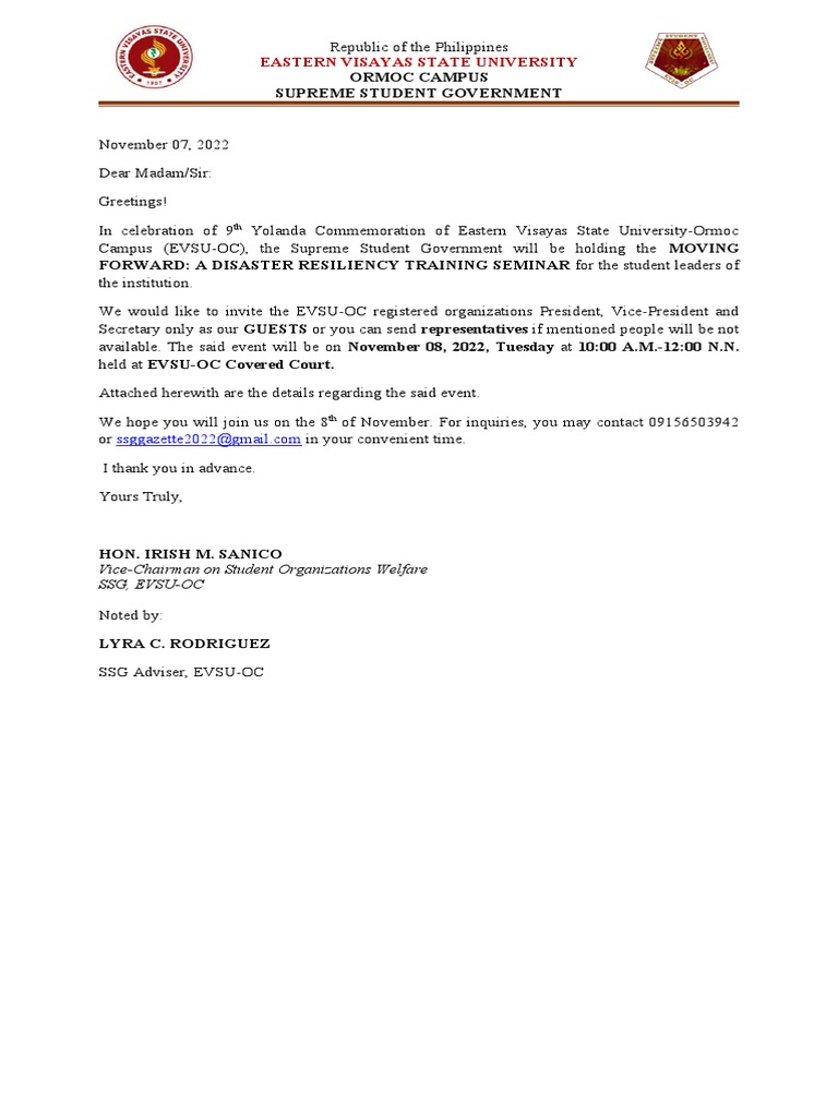 DRRM Seminar Letter For Org | PDF